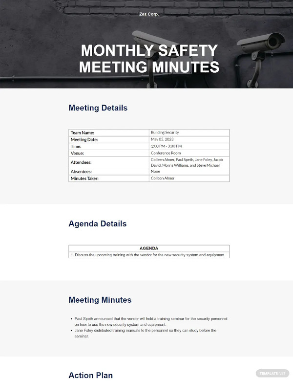 Safety Meeting Minutes Template - 13+ Free Word, PDF Document Download