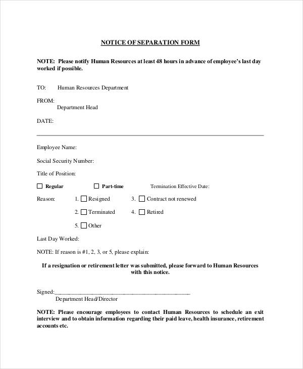 14+ Separation Notice Templates - Google Docs, MS Word, Apple Pages, PDF