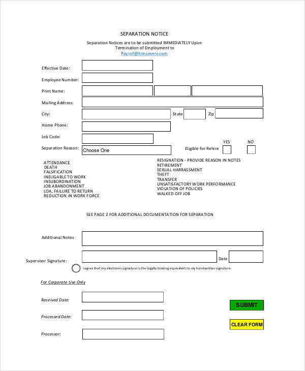14+ Separation Notice Templates - Google Docs, MS Word, Apple Pages, PDF