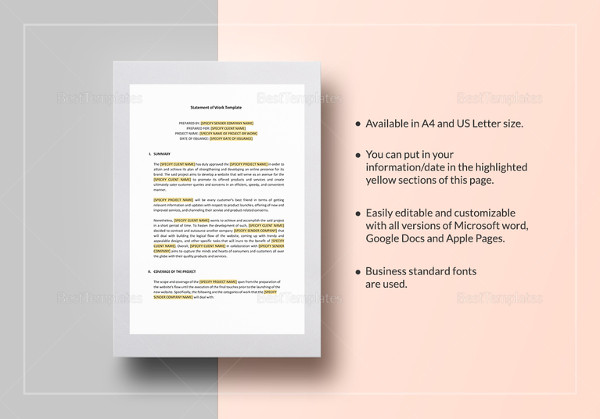 Statement of Work Template - 28+ Free PDF, Word, Excel Documents Download