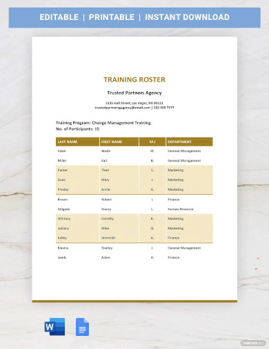 Training Roster Template - 10+ Free Word, PDF Document Downloads