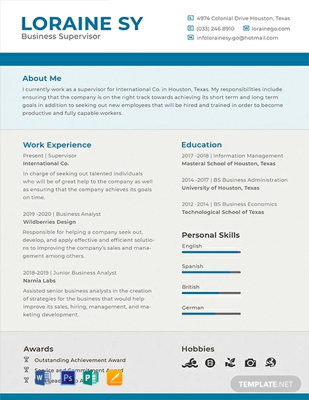 11+ Supervisor Resume Templates in MS Word | Pages | Photoshop | Publisher