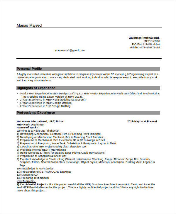 9+ Draftsman Resume Templates - Free Word, PDF Document Downloads