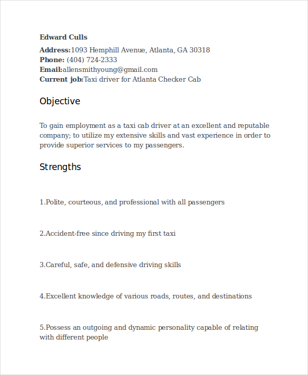 Driver Resume Template - 27+ Free Word, PDF Document Downloads