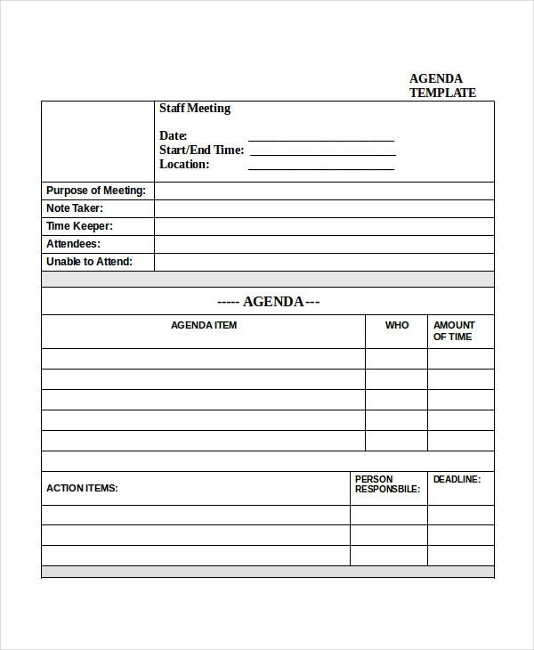 Printable Staff Meeting Agenda Template - Printable Calendar Printable Staff Meeting Agenda Template - Printable Calendar