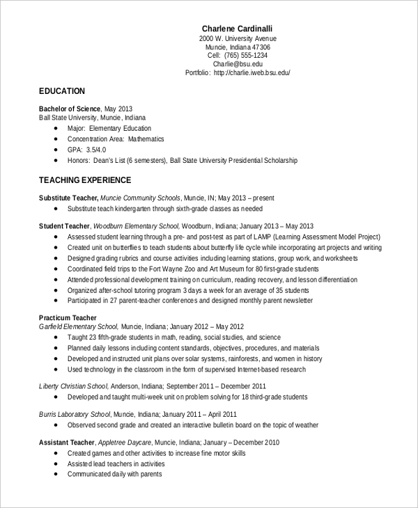 Elementary Teacher Resume Template 7 Free Word PDF Document 