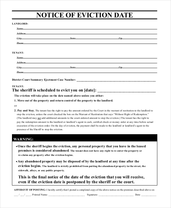 27+ Printable Eviction Notice Forms - PDF, Google Docs, MS Word, Apple ...