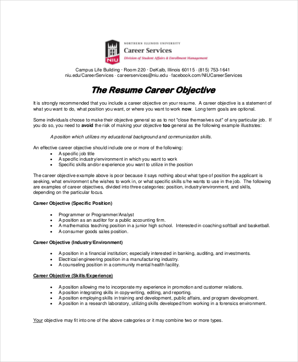 24 Sample Resume Objectives PDF DOC