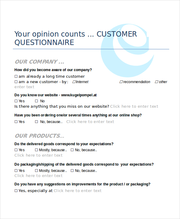 32+ Questionnaire Templates in Word Format