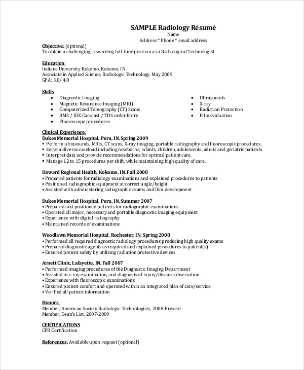 8 Radiologist Resume Templates PDF DOC