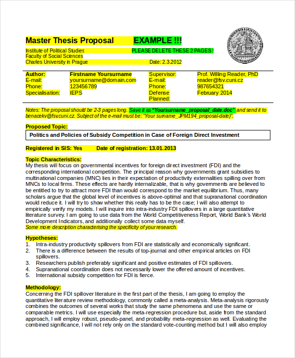 Sample Proposal For Thesis Pdf Thesis Proposals