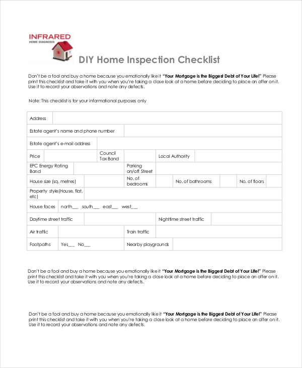 Home Inspection Checklist - 17+ Word, PDF Documents Download