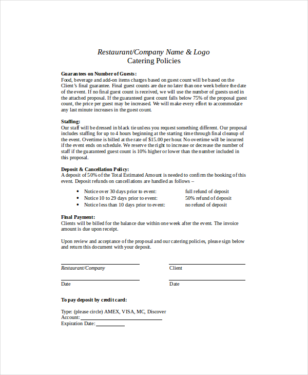 Catering Proposal Template 9 Free Word PDF Documents Download