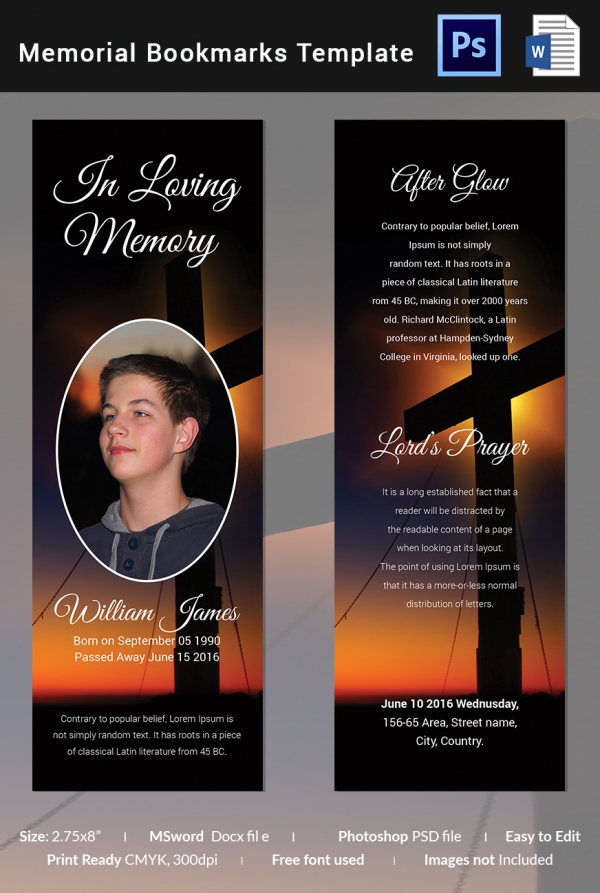 12 Funeral Bookmark Templates Word PSD