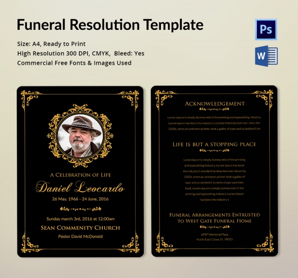 Funeral Resolution Template - 5 Word, PSD Format Download
