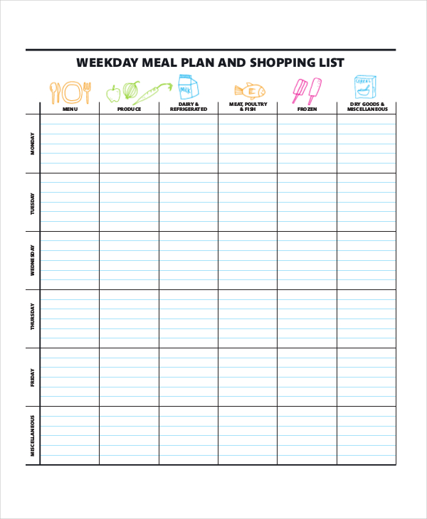 Weekly Meal Plan Template With Grocery List Collection