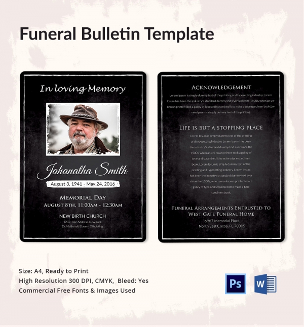 Funeral Bulletin Template 5 Word PSD Format Download