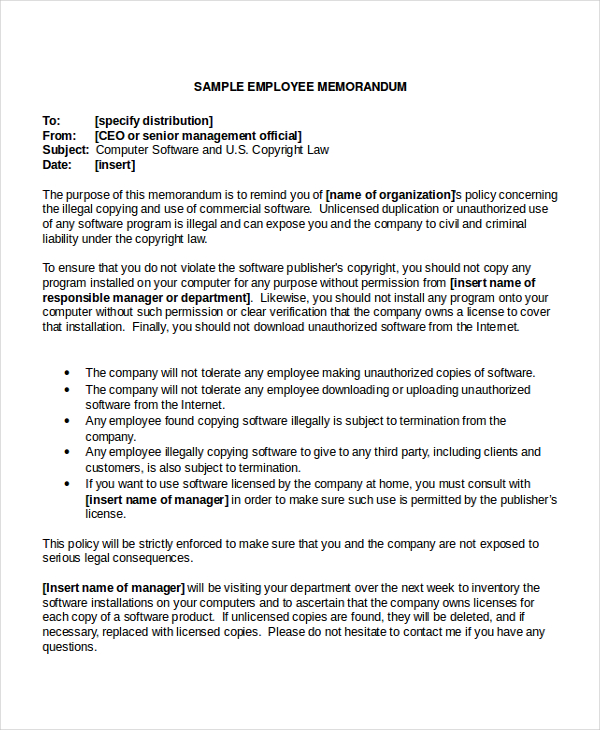 Employee Memo Template - 10+ Free Word, PDF Document Downloads