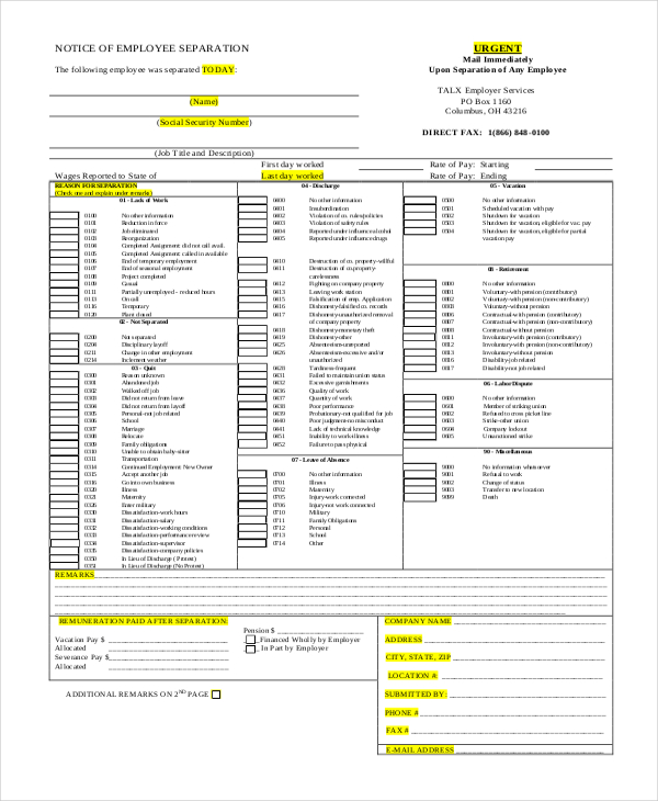 14+ Separation Notice Templates - Google Docs, MS Word, Apple Pages, PDF