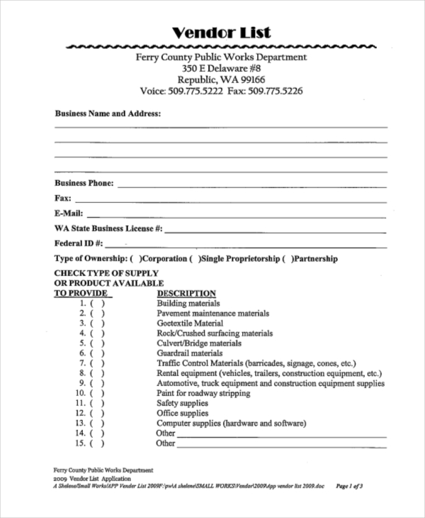 Vendor List Template - 7+ Free Word, PDF Document Downloads
