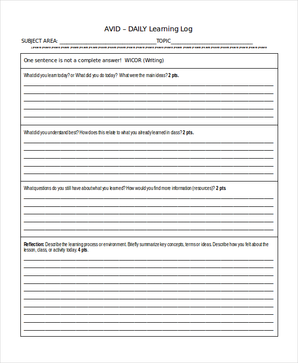 11 Learning Log Templates In Word Google Docs Google Sheets 