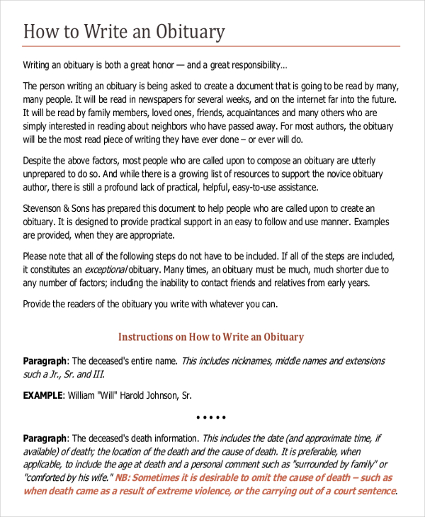 Obituary Template Examples