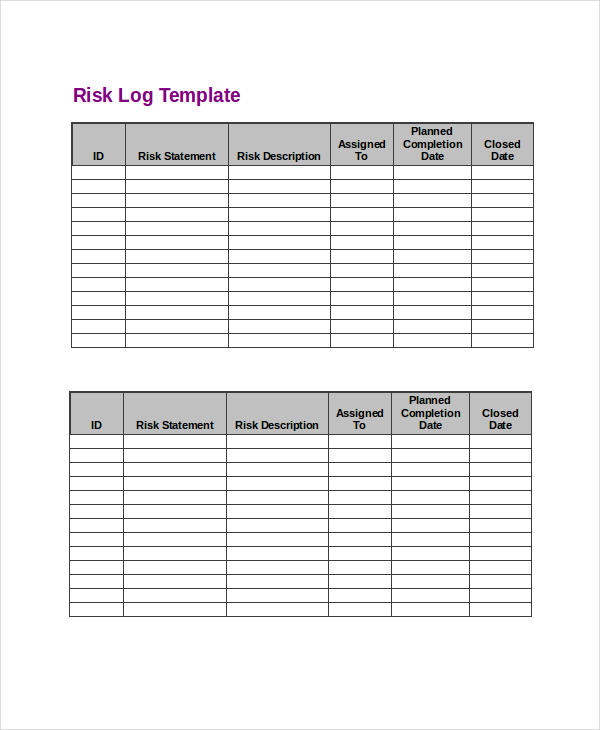 Risk Log Templates 13 Free Printable Word Excel PDF Formats