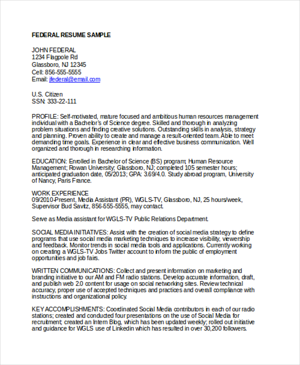Federal Resume Template -13+ Free Word, Excel, PDF Format Download!