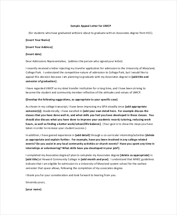 University Sample Letter Of Appeal For Reconsideration HQ Printable 