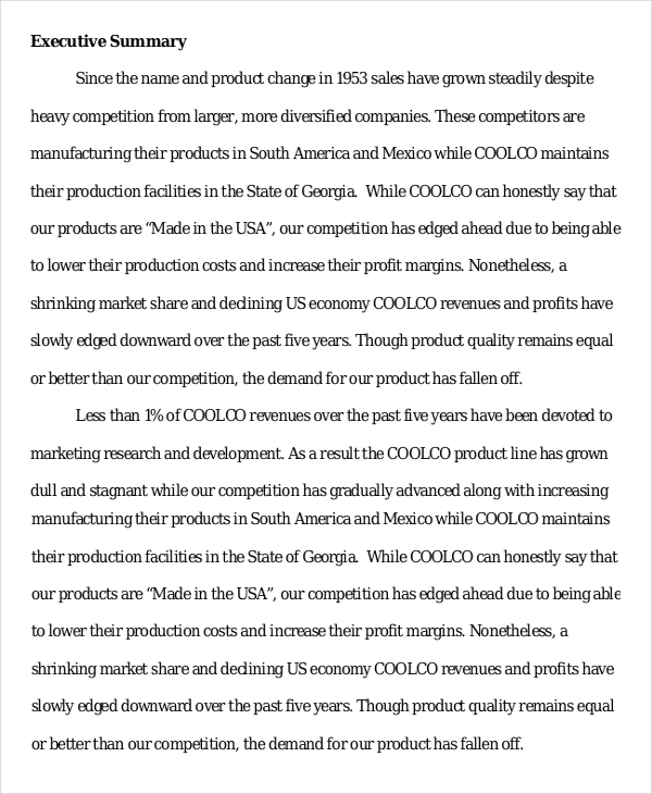 Executive Summary Template Free Word Templates