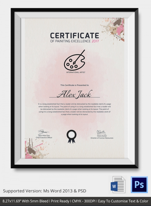 Painting Certificate Template - 15+ Word, PDF, PSD, AI Documents Download