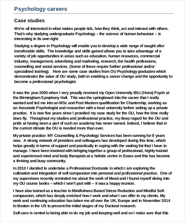 Case Study Format In Psychology