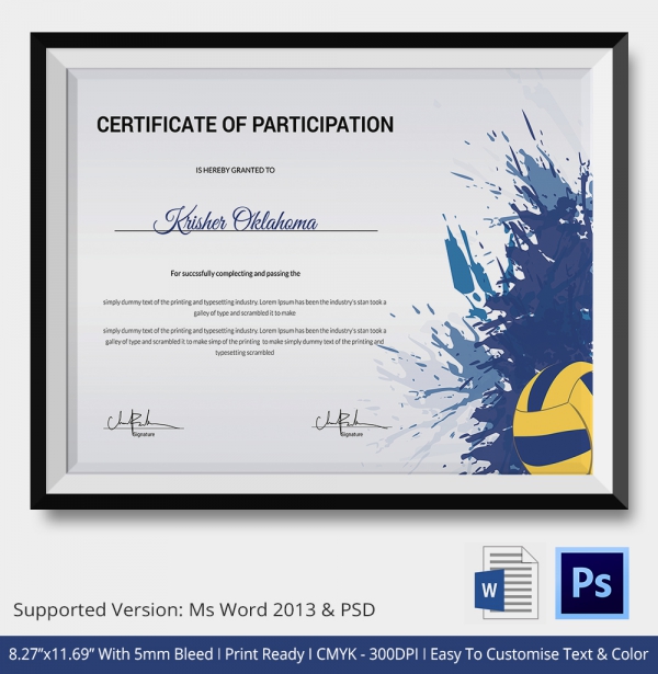 VolleyBall Certificate 5 Word PDF Documents Download Free 