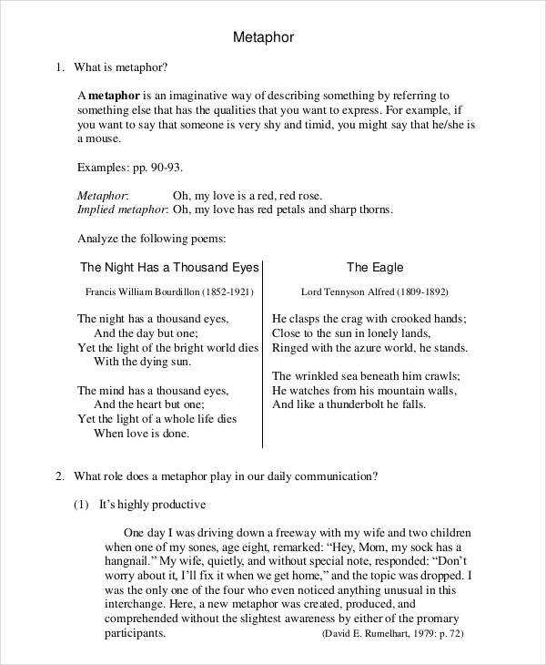 9 Metaphor Examples
