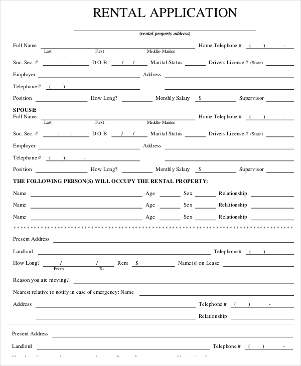 Rental Application Templates 14 Free Word PDF Documents Download