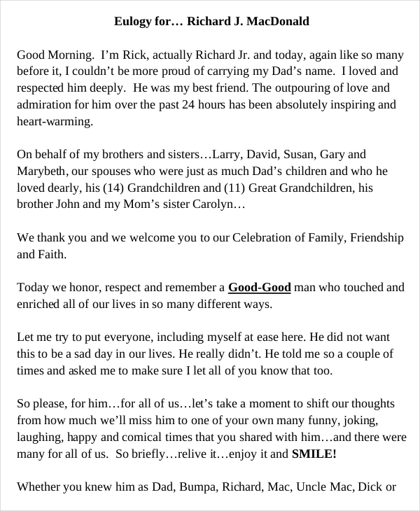 39 Eulogy Examples PDF Docs PSD