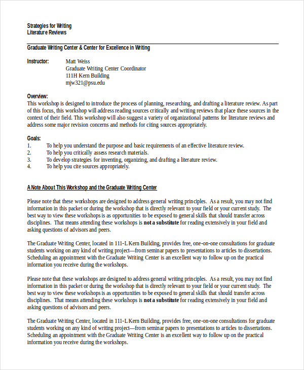 Literature Review For Research Paper Sample