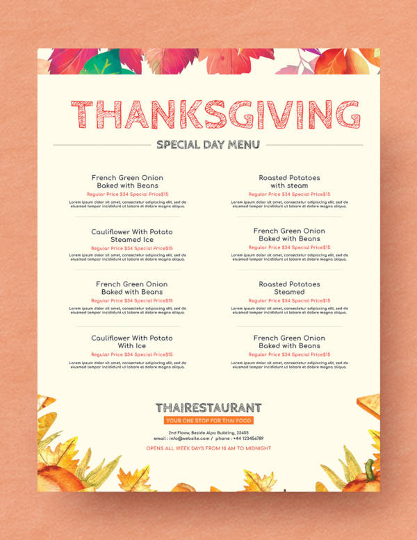 Thanksgiving Menu 22 Free Templates In PSD EPS Format Download
