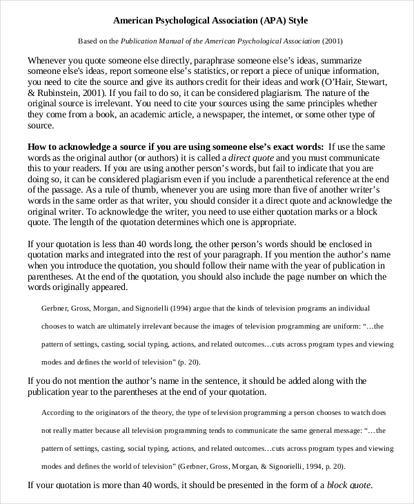 8+ APA Format Examples