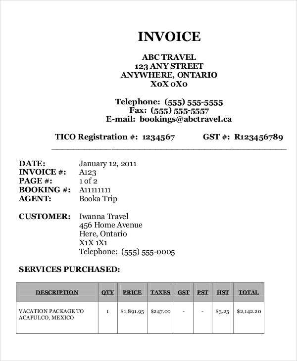 Travel Agency Invoice Template - 23+ Free Word, PDF, Excel Documents ...