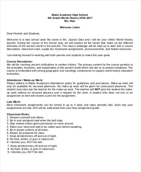 Free Teacher Welcome Letter Template Printable Templates