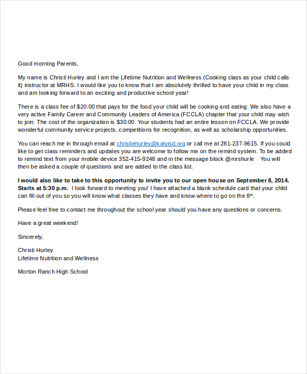 Teacher Welcome Letter Template Free