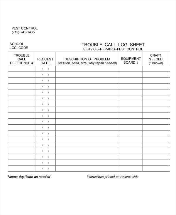 Call Log Sheet Template - 11+ Free Word, PDF, Excel Documents Download