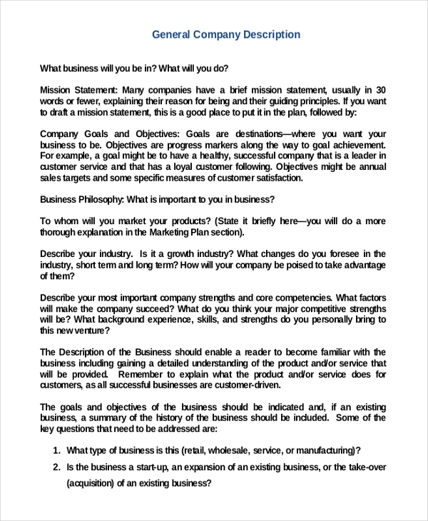 13+ Company Description Examples - PDF