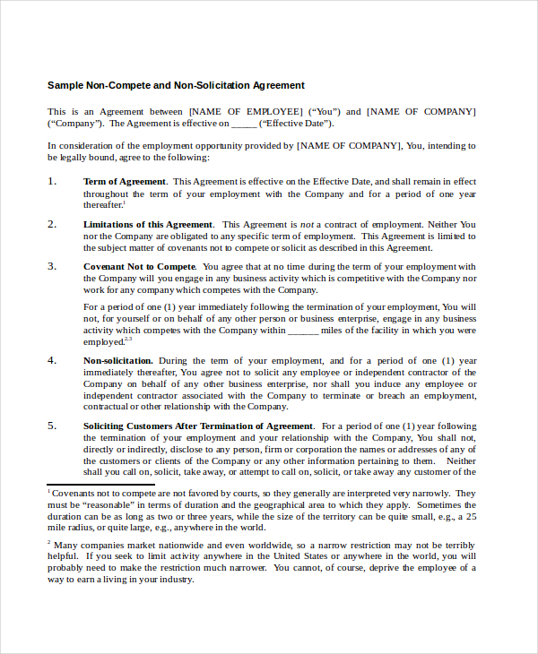 15 Non Compete Agreements Free Word PDF Format