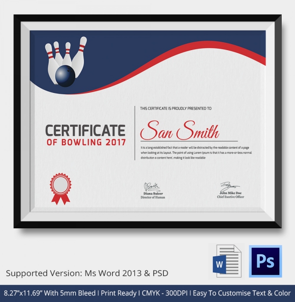 Bowling Certificate 5 Word PSD Format Download Free Premium 