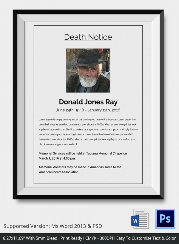 Death Notices 16 Printable Word Excel PDF Format Download 