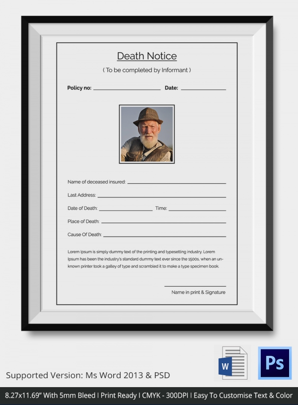 Death Notices - 16+ Printable Word, Excel, PDF Format Download!