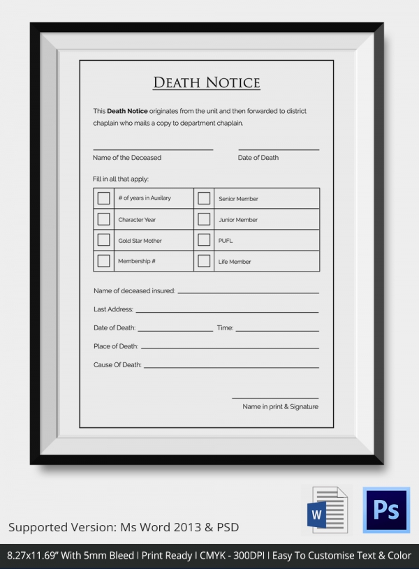Death Notices - 16+ Printable Word, Excel, PDF Format Download!