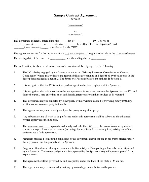 Agreement Template 11 Free Word PDF Documents Download